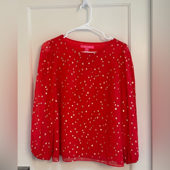 Lilly Pulitzer | Tops | Lilly Pulitzer Silk Idina Blouse Ruby Red Size ...